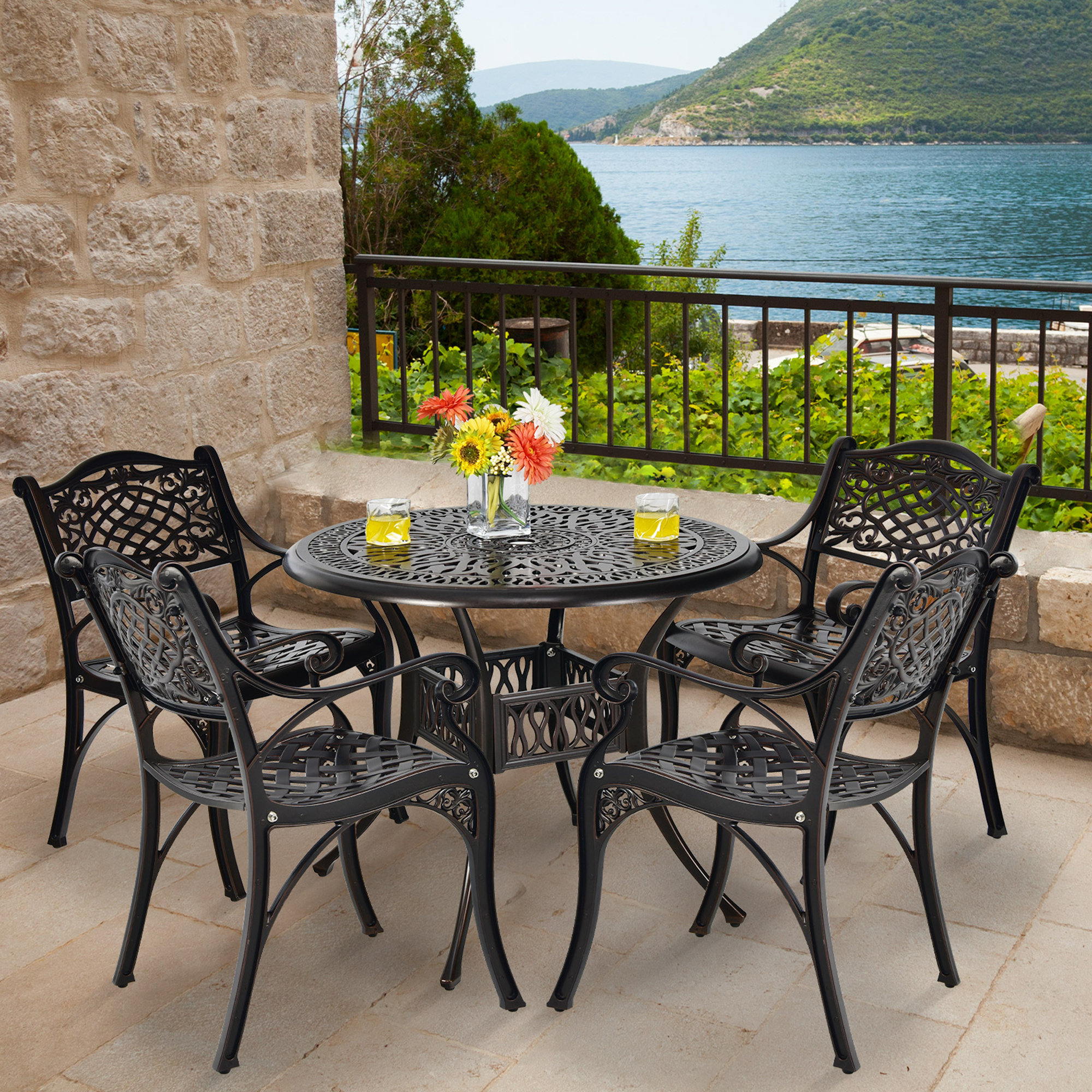 Aluminum round patio table and chairs store